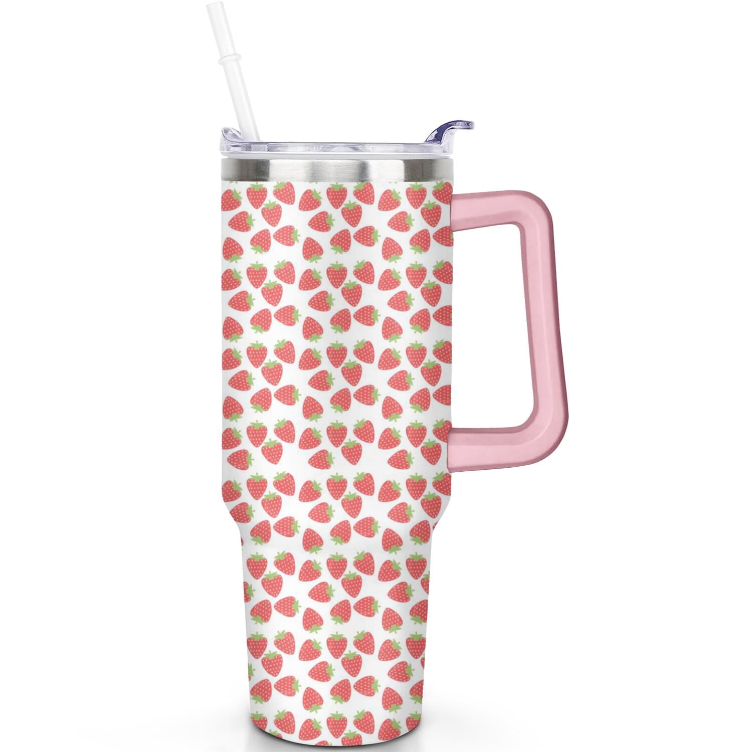 40oz Vacuum Insulated Strawberry Tumbler Stainless Steel Travel Cup ...