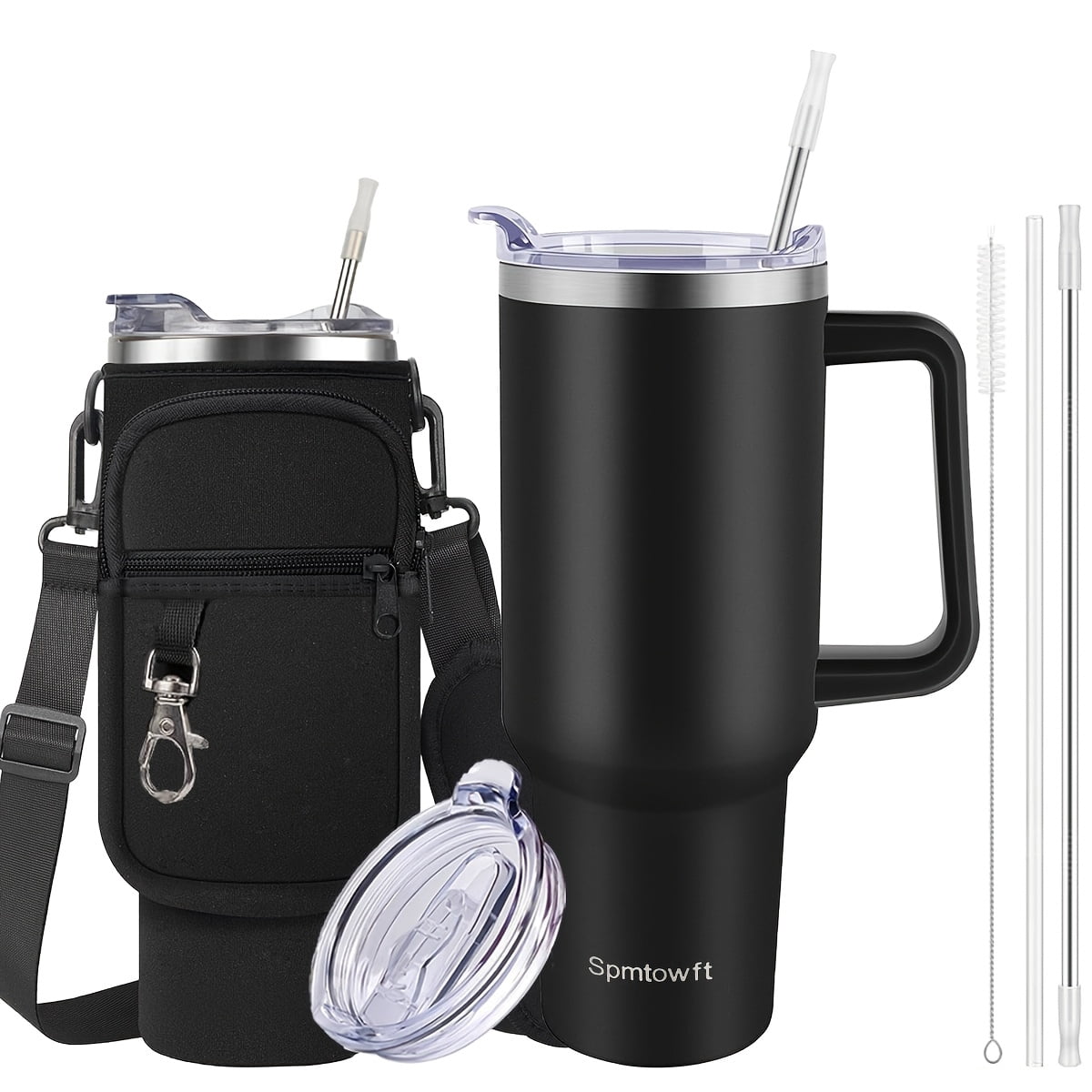 40oz Water Bottle with Handle & Straw, Leak-proof Stainless Steel ...