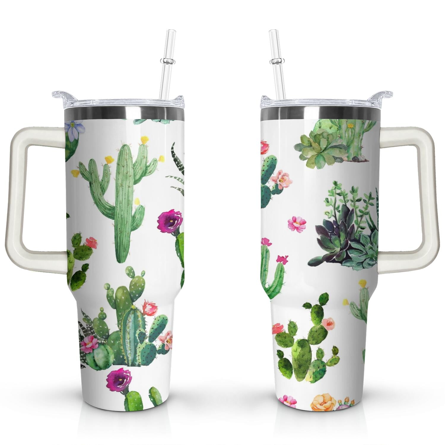 40oz Watercolor Cactus Succulents Stainless Steel Flip Straw Tumbler ...