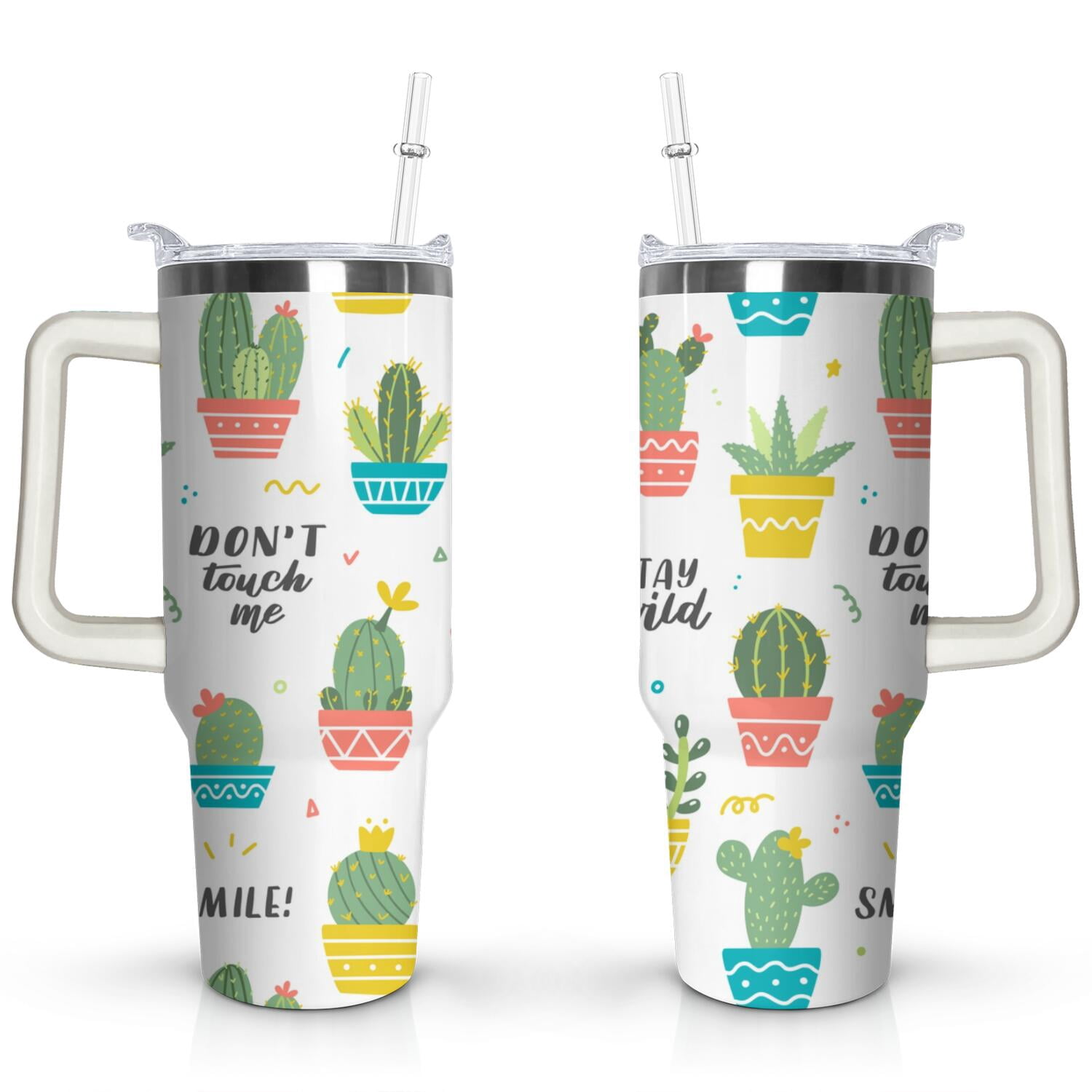 40oz Watercolor Cactus Succulents Stainless Steel Flip Straw Tumbler ...