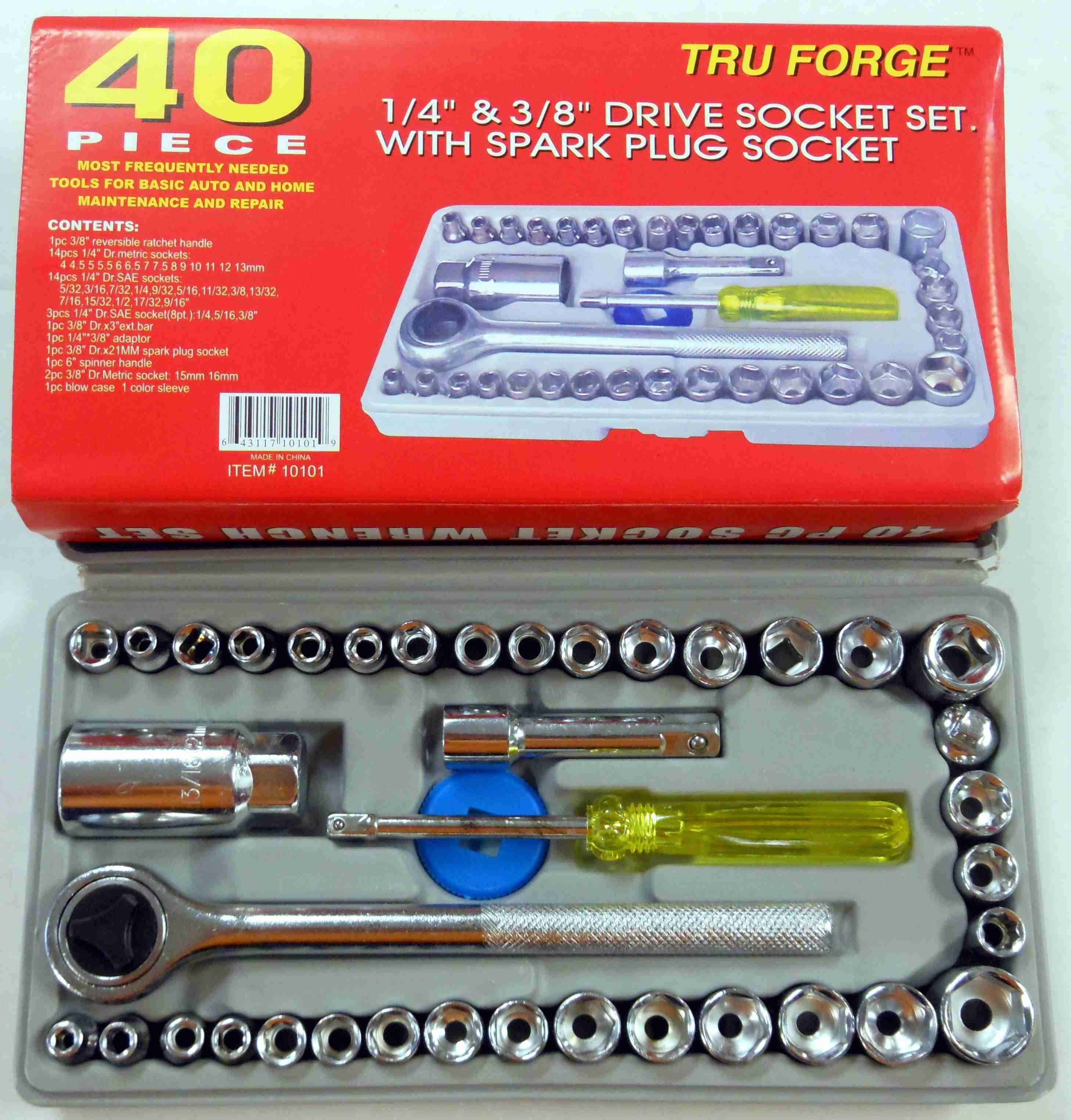 40pc Socket Set 1/4" DR & 3/8" DR SAE & Metric with Storage Case ...