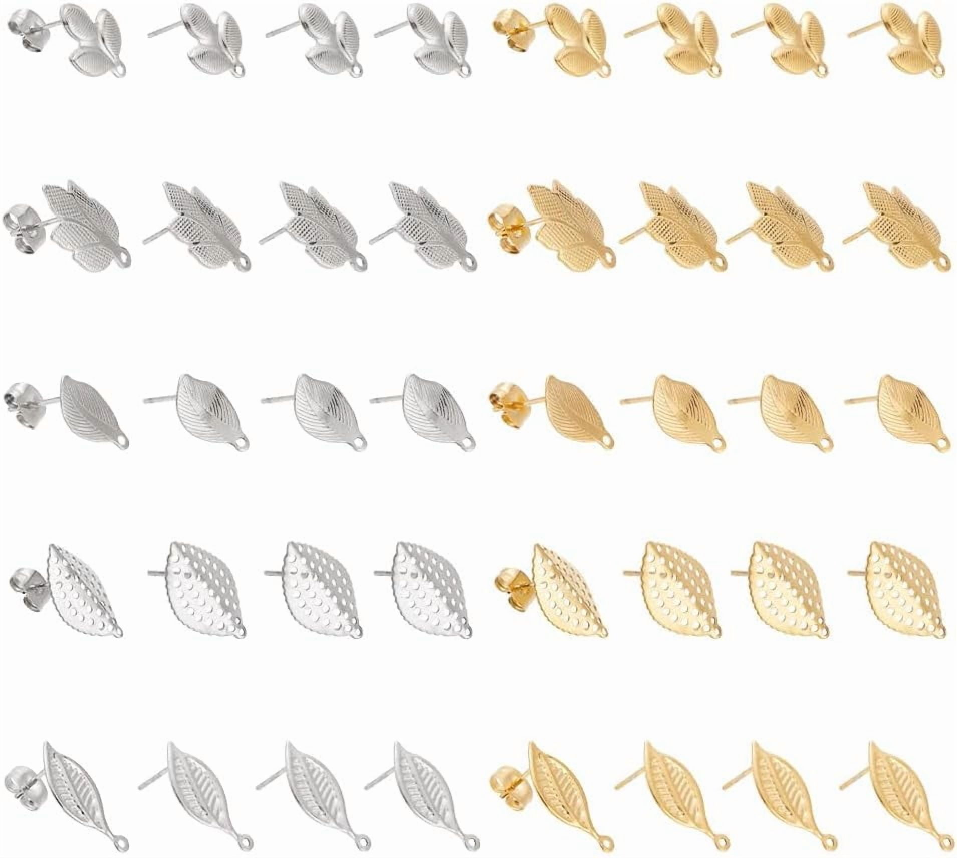 40pcs 10 Styles 304 Stainless Steel Leaf Stud Earring Findings with ...