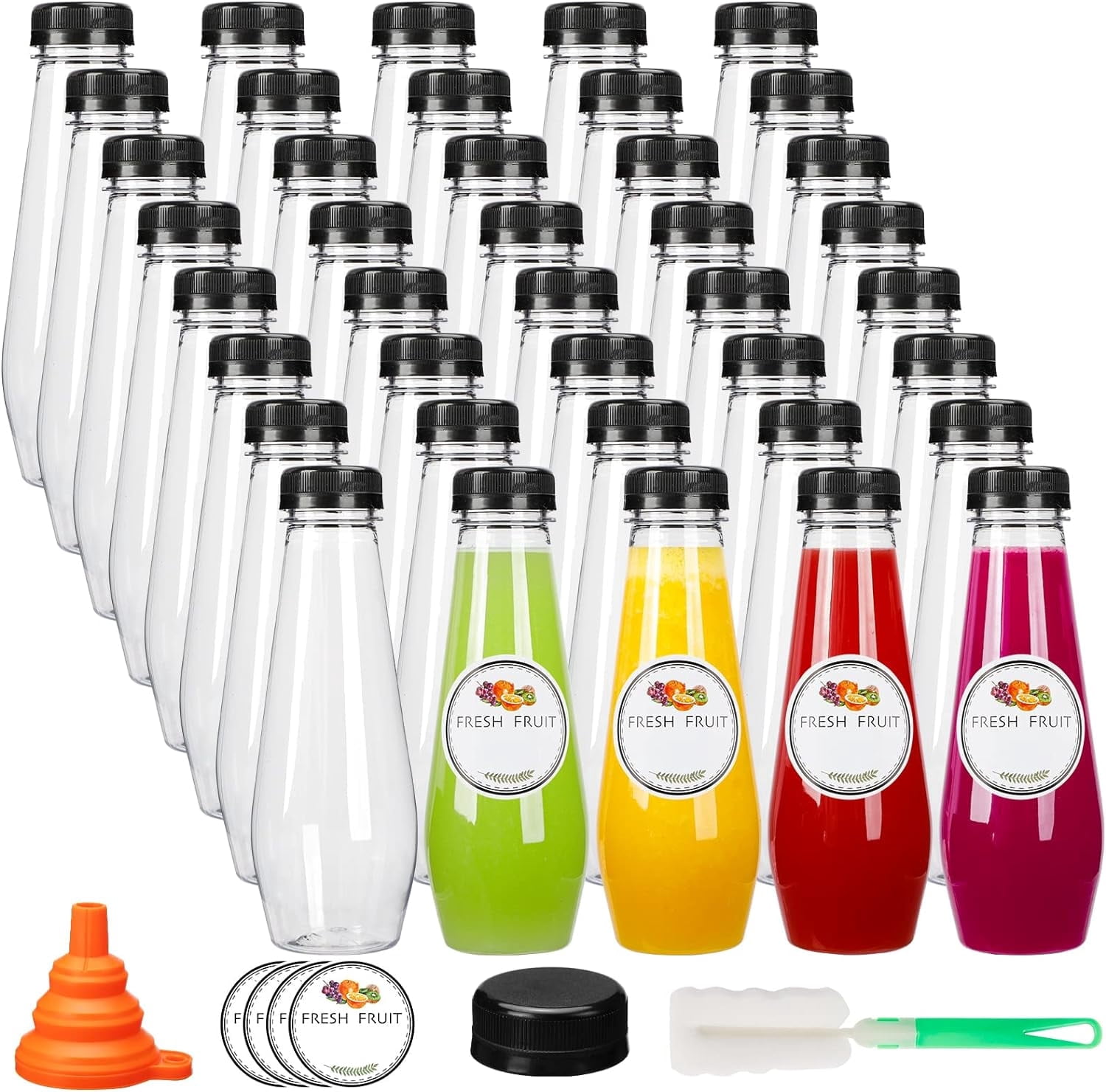 40pcs 12oz Juice Bottles, Empty Plastic Juicing Bottles with Caps, Cone ...