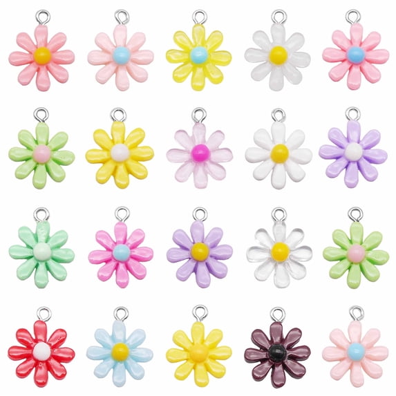 40pcs 17*20mm Random Color Resin Daisy Flower Pendant Charms Cute ...