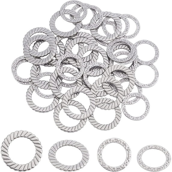 40pcs 2 Sizes 304 Stainless Steel Connecting Ring with Uneven Pattern ...