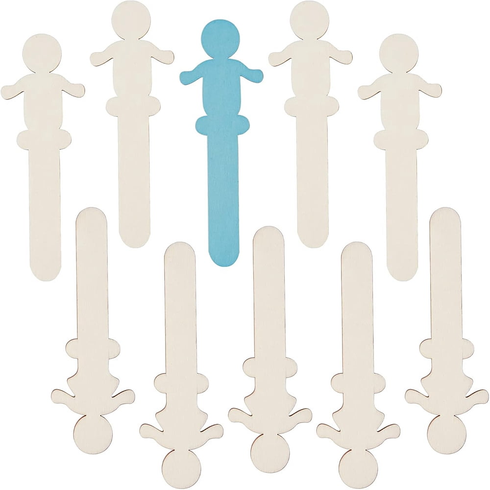 40pcs 2 Styles People Shaped Wood Craft Sticks Natural Jumbo Popsicle ...