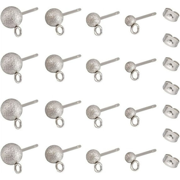 40pcs 4 Size Textured Ball Stud Earring Findings 304 Stainless Steel ...