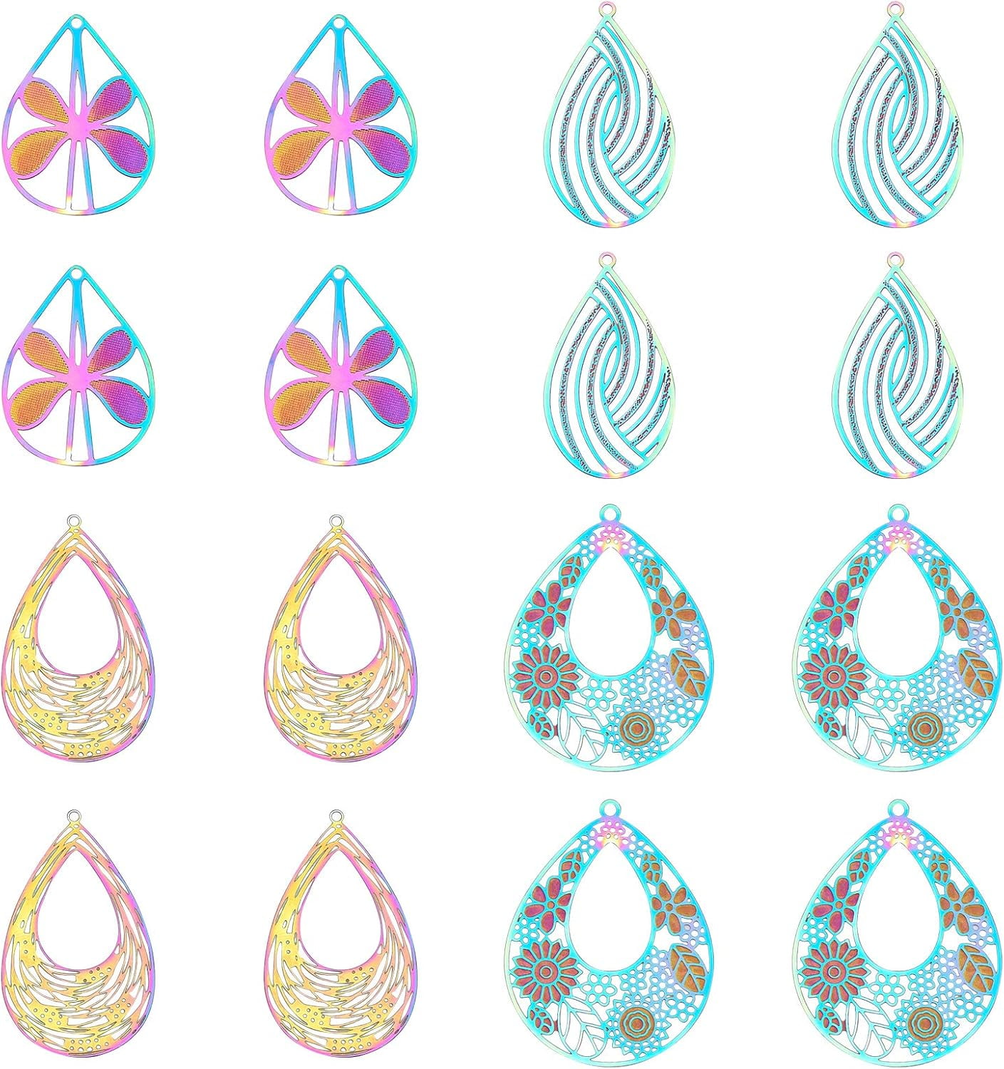 40pcs 4 Styles Multi-Color Teardrop Pattern Pendants 201 Stainless ...