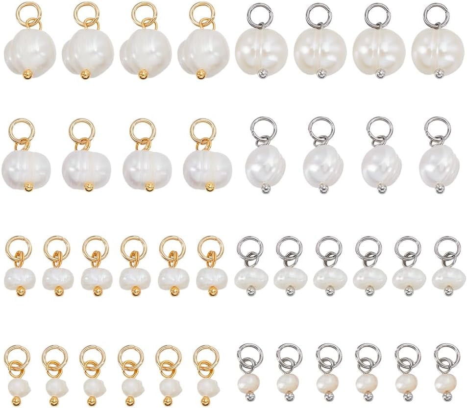 40pcs 4 styles Natural Cultured Freshwater Pearl Rice Charms with 304 ...