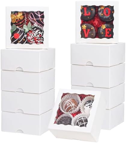 40pcs 4x4x2 Inch Pastry Bakery Boxes with Window (Truffle/Cookies ...