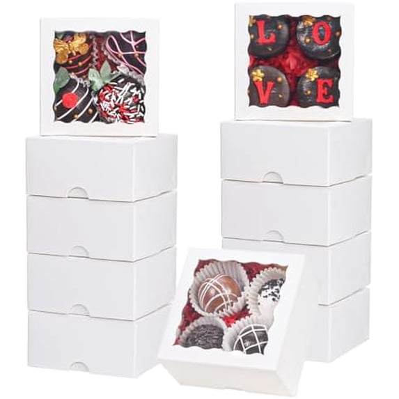 40pcs 4x4x2 Inch Pastry Bakery Boxes with Window (Truffle/Cookies ...