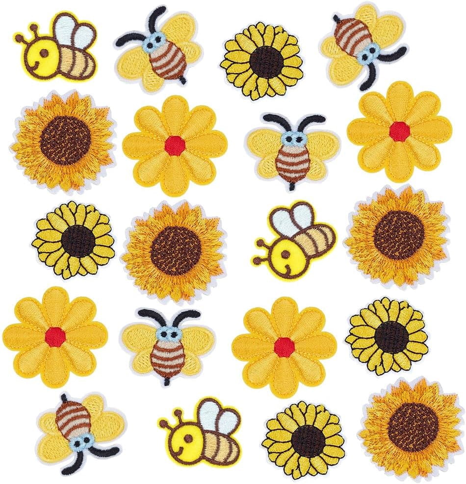 40pcs 5 Styles Cute Embroidered Patches Sunflower Bee Patch Iron On/Sew ...