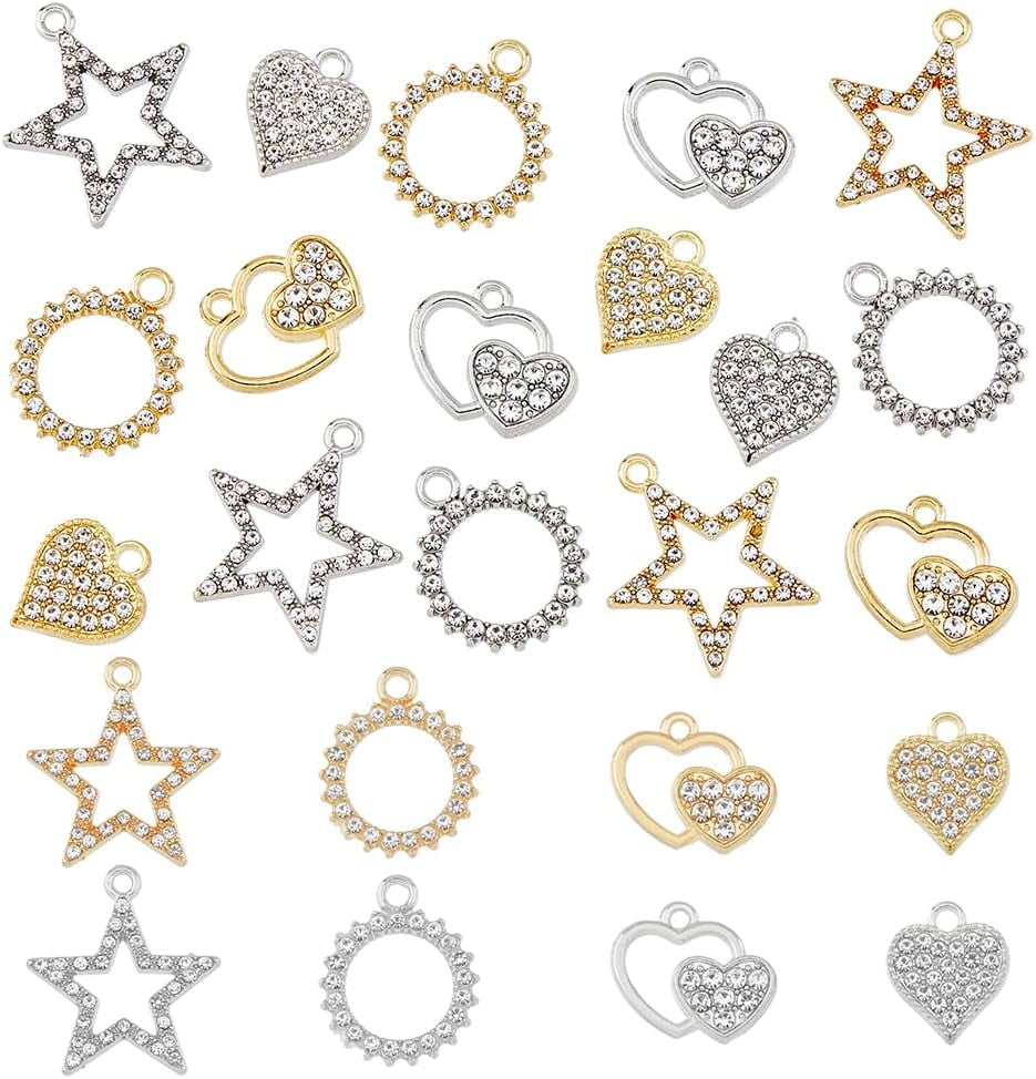 40pcs 8 style Alloy Rhinestone Pendants with Rhinestone Star & Heart ...