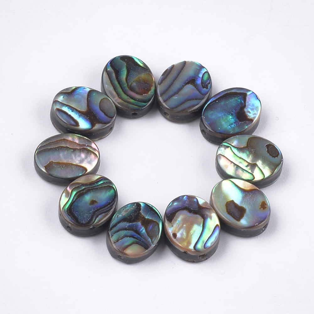 40pcs Abalone Shell/Paua Shell Beads Oval Dark Green 10x8x3.5~4mm Hole ...