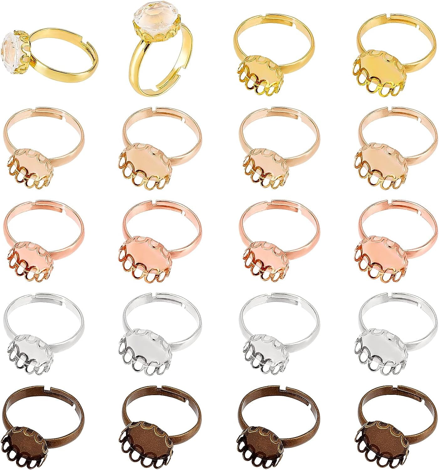 40pcs Adjustable Ring Blank 5 Colors Ring Base Blank with 11/13mm Flat ...
