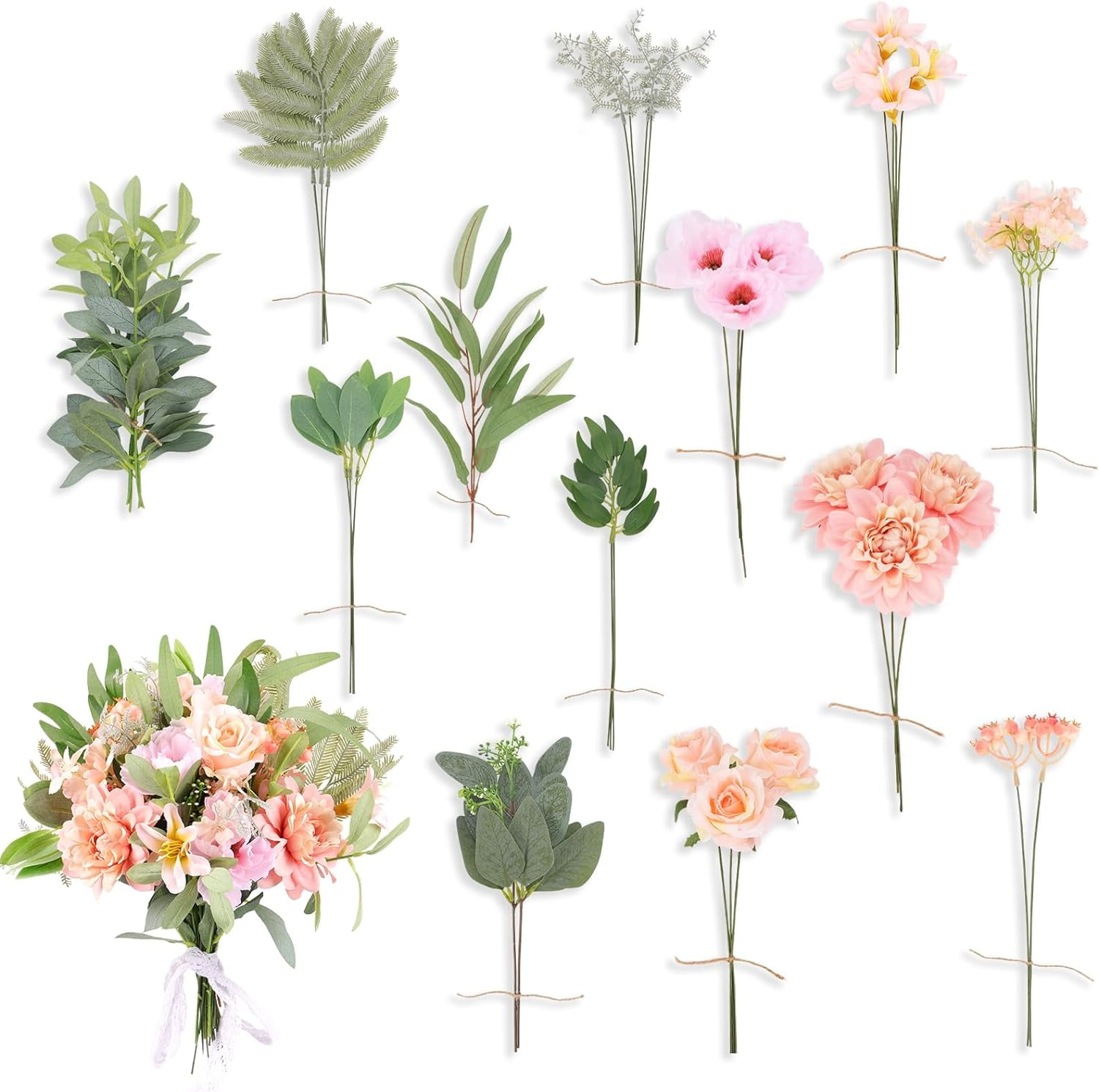 40pcs Artificial Greenery Stems, Fake Greenery Spray Box Set with 13 ...