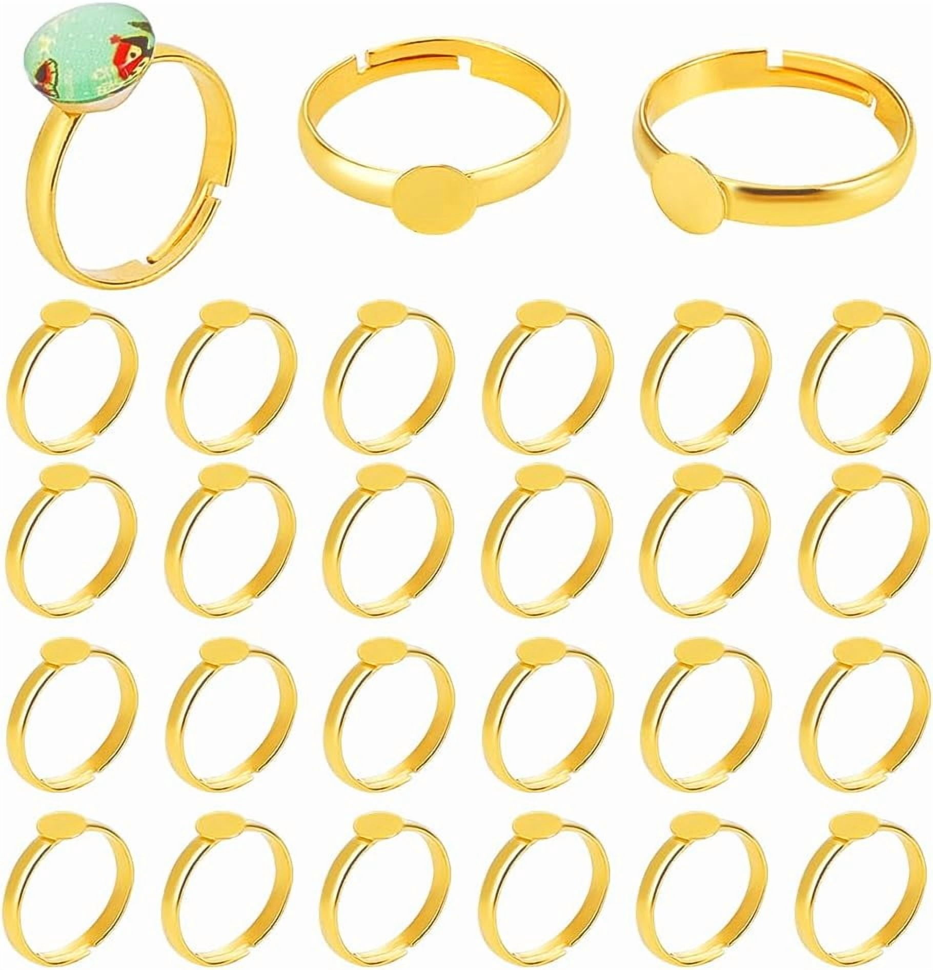 40pcs Blank Rings 6mm Adjustable Ring Base Golden Round Pad Ring Tray ...