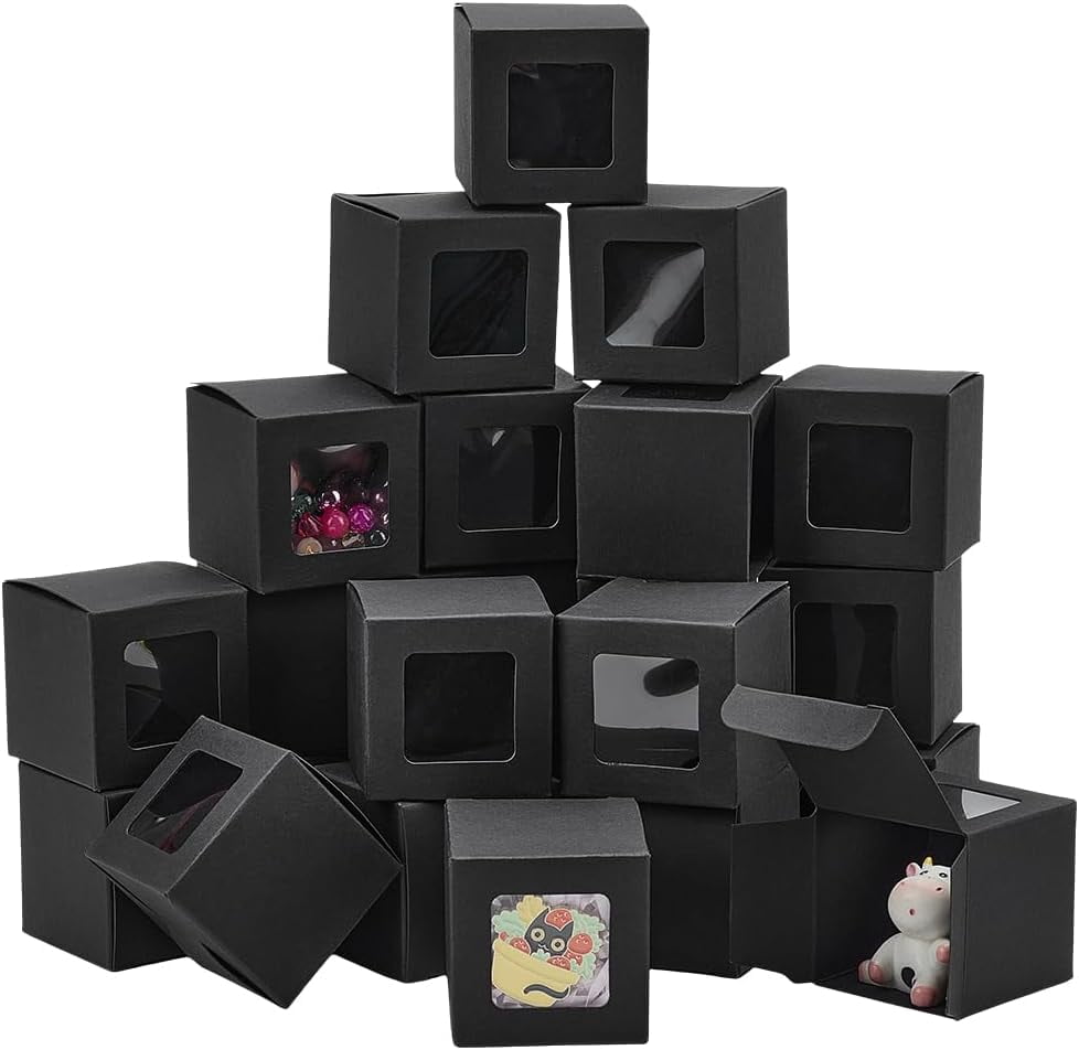 40pcs Cardboard Paper Packaging boxes with PVC Window Square Black ...