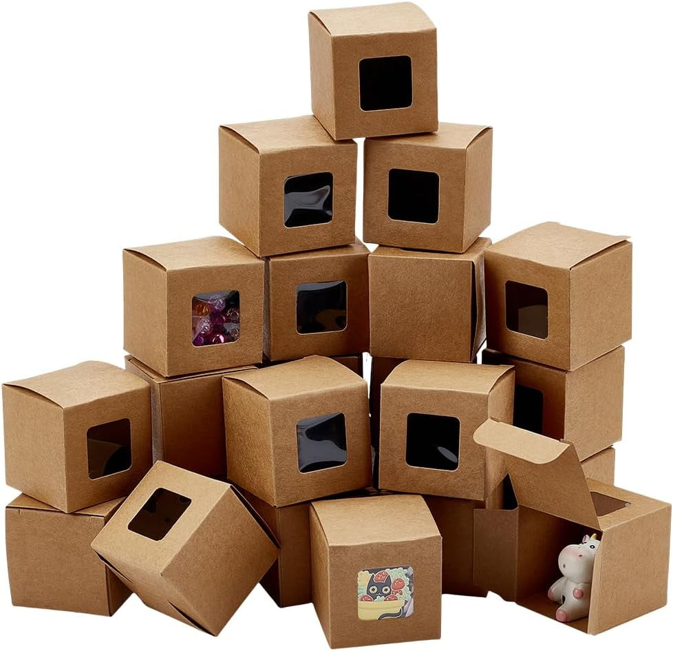 40pcs Cardboard Paper Packaging boxes with PVC Window Square BurlyWood ...