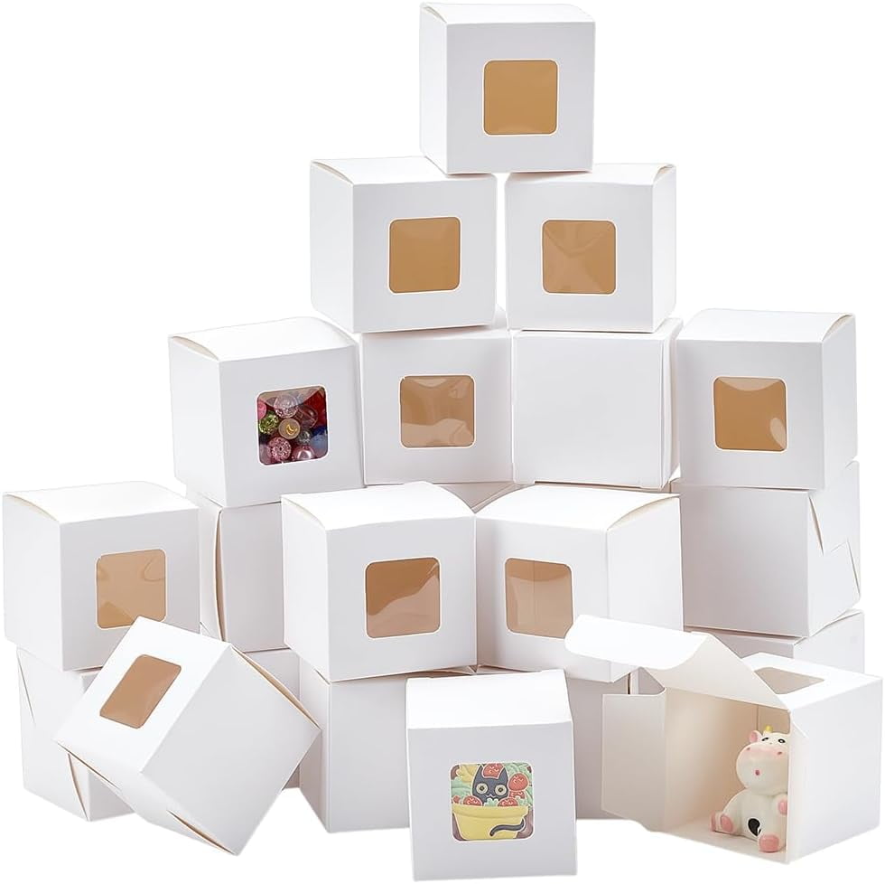 40pcs Cardboard Paper Packaging boxes with PVC Window Square White ...