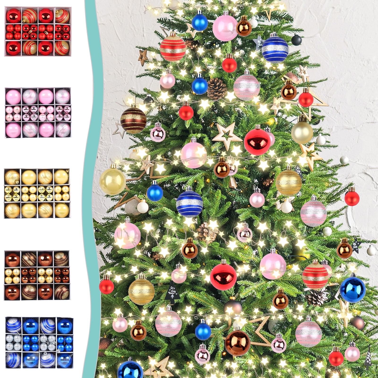 40pcs Christmas Window Hanging Balls Set - Plated & Painted Decorative ...