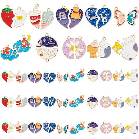 40pcs Colorful Enamel Charms Split Charms Pendant 10 Styles Cat Heart ...