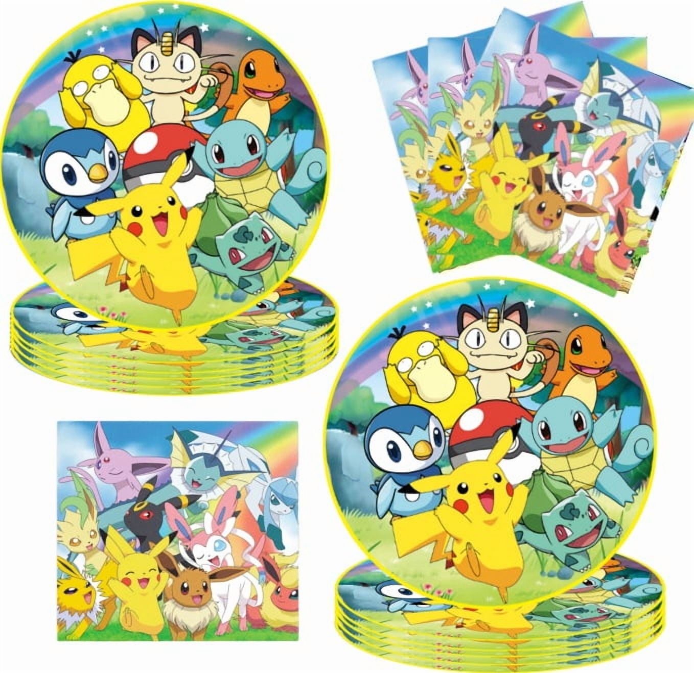 40pcs Cute Pikachu Party Supplies Include 20 Plates, 20 Napkins for the ...
