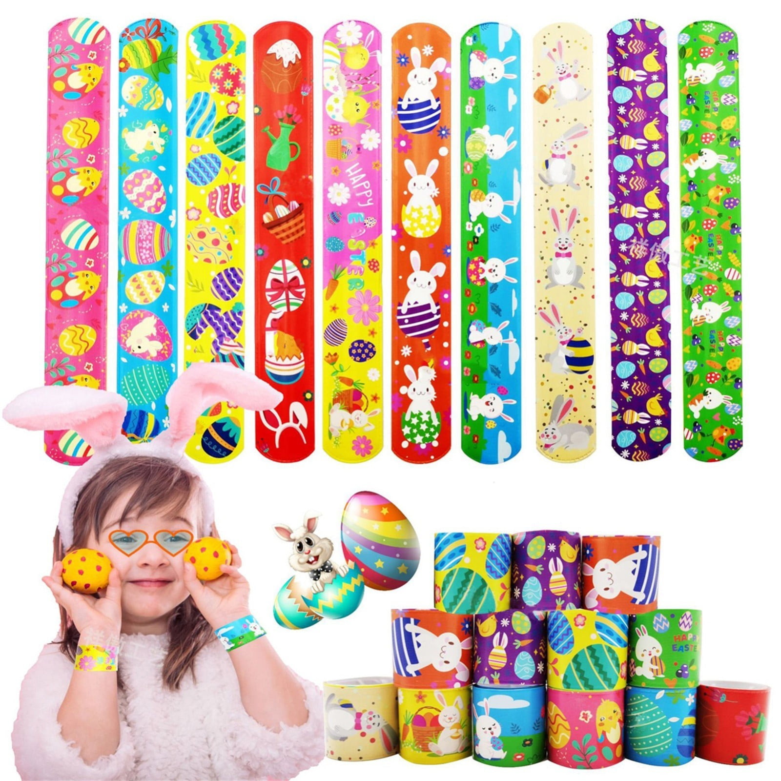 40pcs Easter Slap Bracelets,Egg Bunny Chick Snap Bracelet Wristband for ...