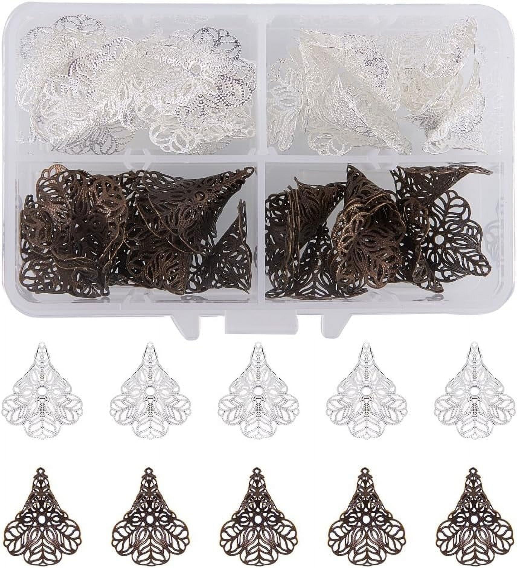 40pcs Flower Bead Cap 2 Colors Bead End Caps Brass Filigree Metal ...