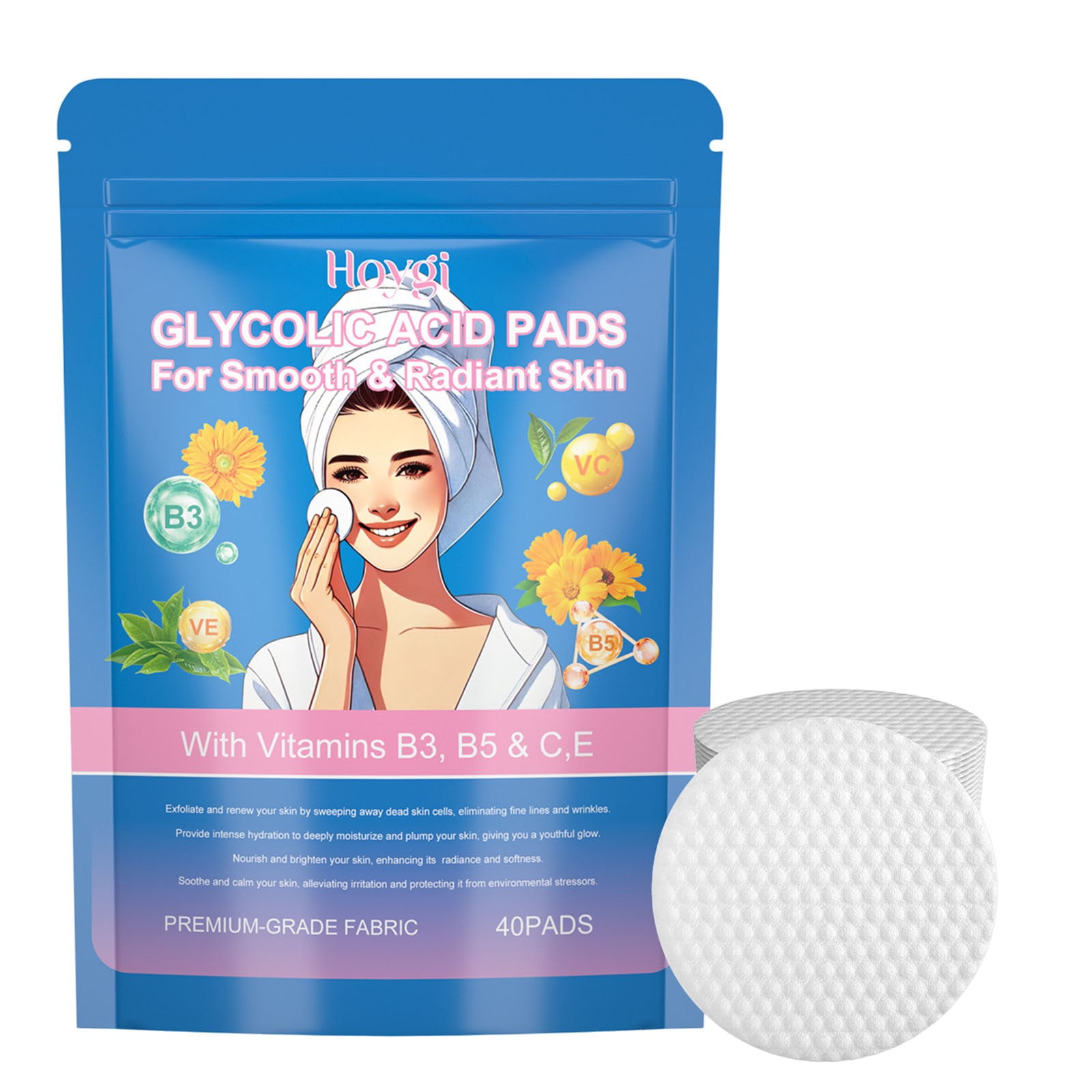 40pcs Glycolic Acid Exfoliating Pads, Face/Body/Underarms Resurfacing Treatment, Glycolic Acid ...