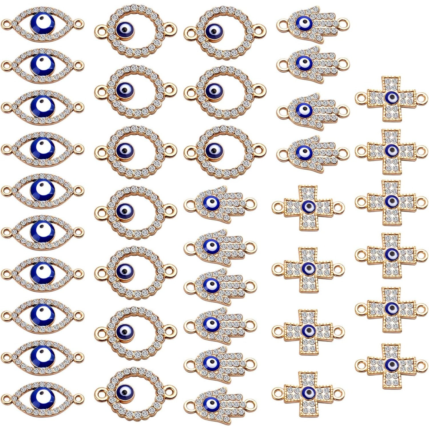 40pcs Gold,Evil Eye Connectors Pendants Bracelet Rhinestone Connector ...