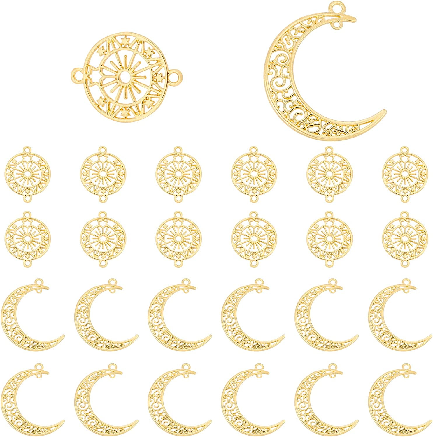 40pcs Golden Moon Pendants 2 Style Moon Phase Charms Tibetan Style ...
