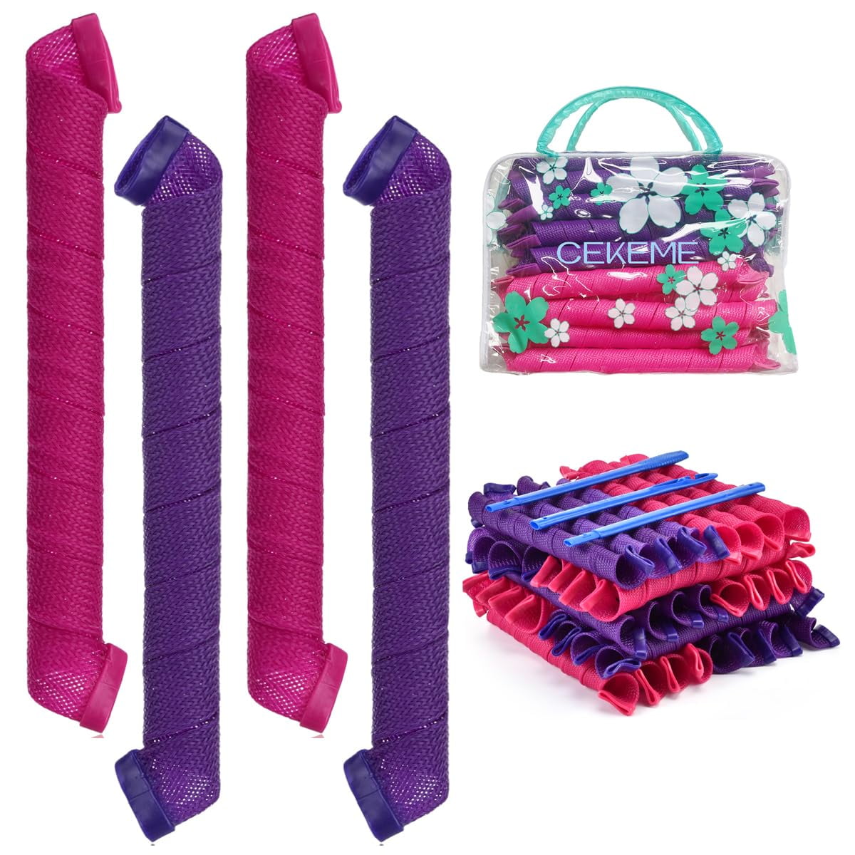 40pcs Heatless Spiral Hair Rollers with Styling Hooks, 22inch/55cm, No ...