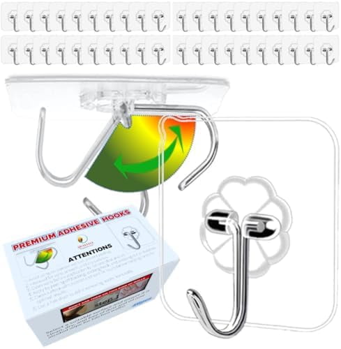 40pcs Heavy Duty Adhesive Hooks for Damage-Free Hanging - Transparent ...