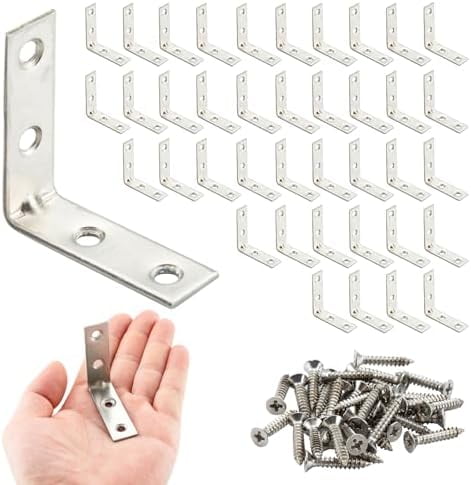 40pcs L Bracket Corner Brace Sets, Stainless Steel Corner Bracket, 2 ...