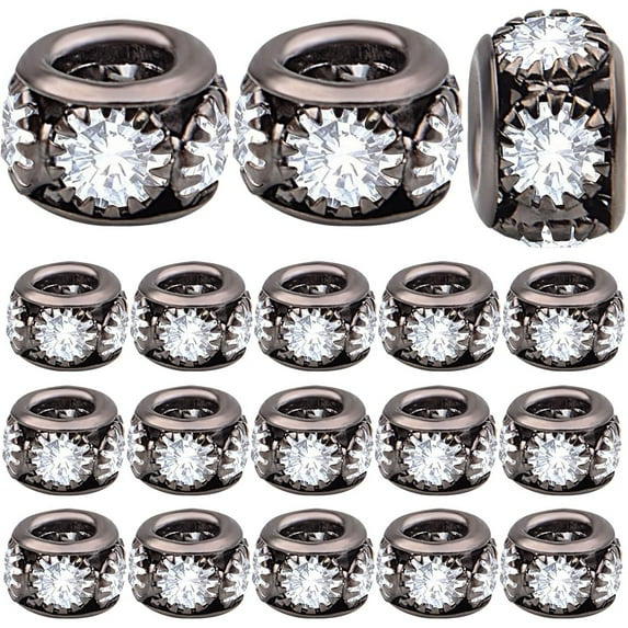 40pcs Large Hole Rhinestone Spacer Beads European Rondelle Loose Beads ...