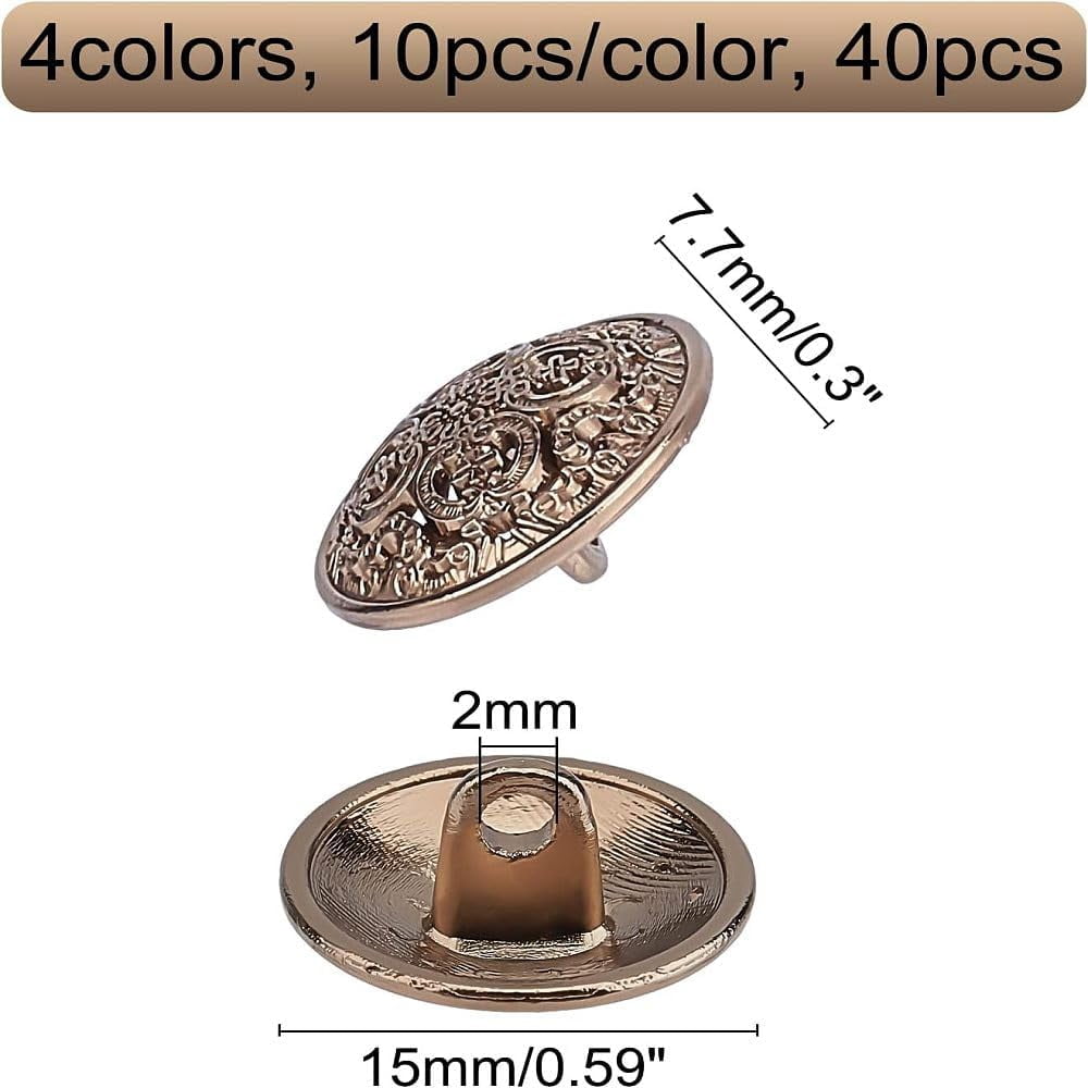 40pcs Metal Blazer Button Set 15mm Vintage Shank Buttons Round Shaped ...