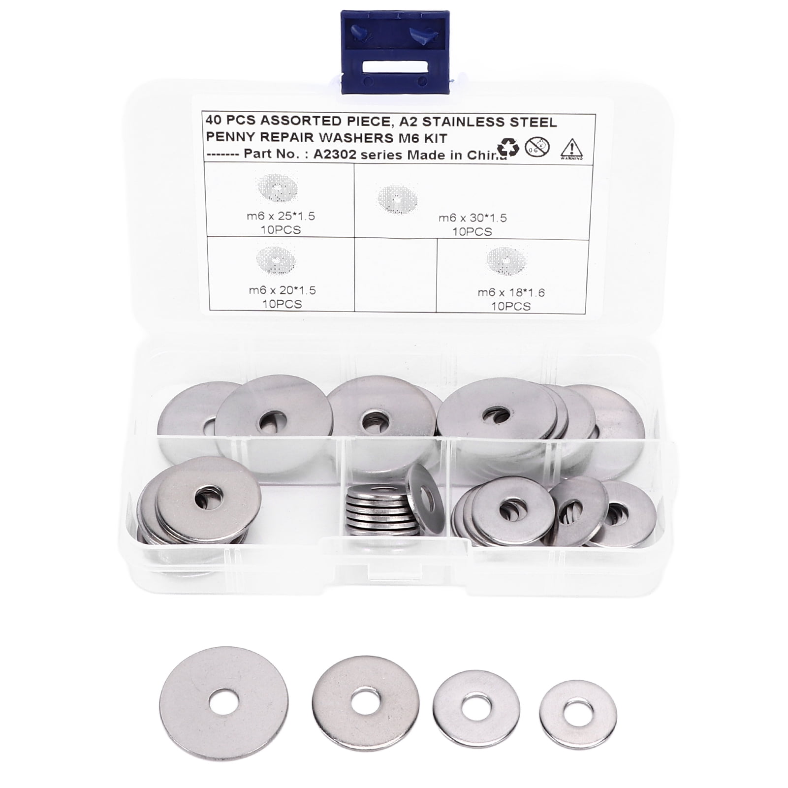 40pcs Mudguard Washer Assortment Kit 4 Sizes 304 Stainless Steel Universal M6 Mudguard Washers ...
