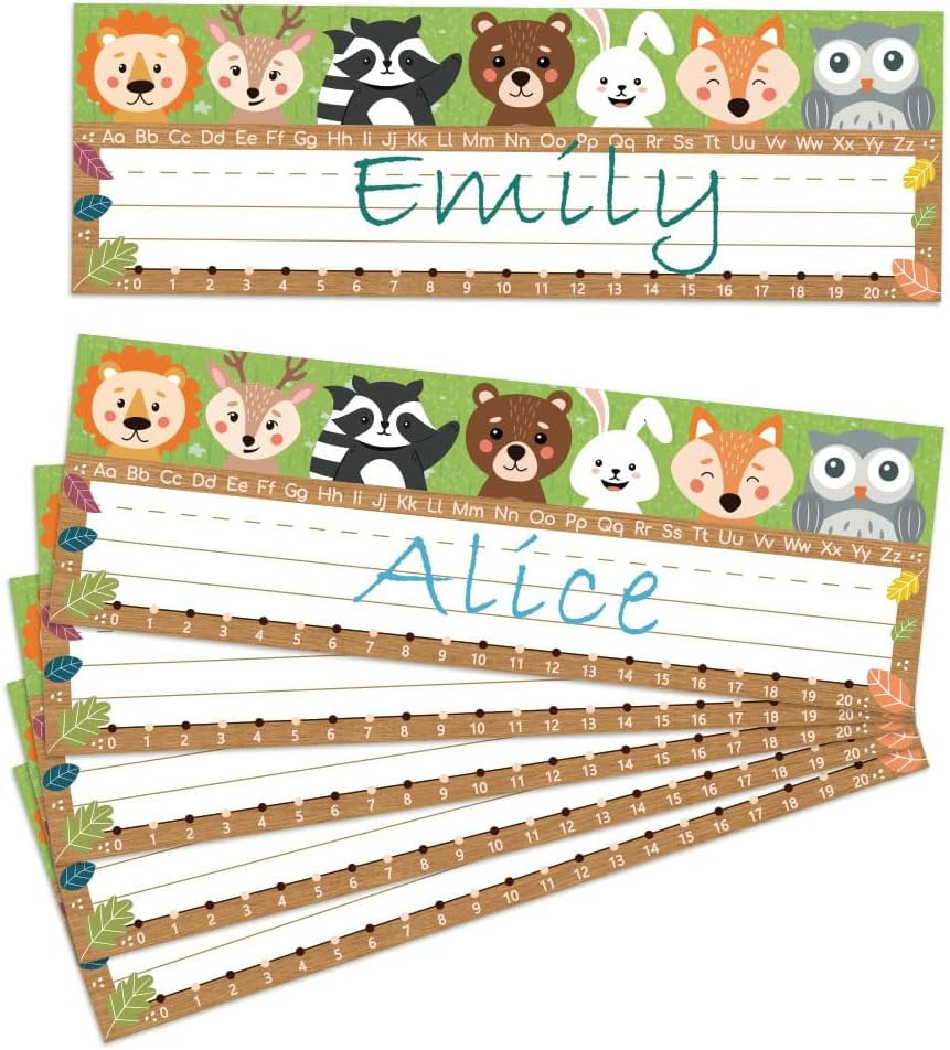 40pcs Name Plates Name Tags Cartoon Animal Name Labels Writable Paper ...