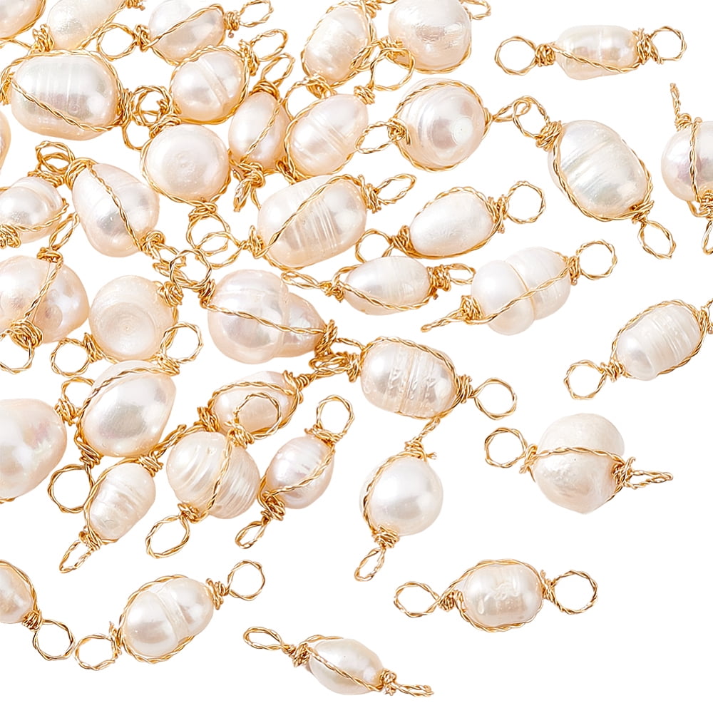 40pcs Natural Freshwater Pearl Charms 10 Styles Wire Wrapped Pearl ...