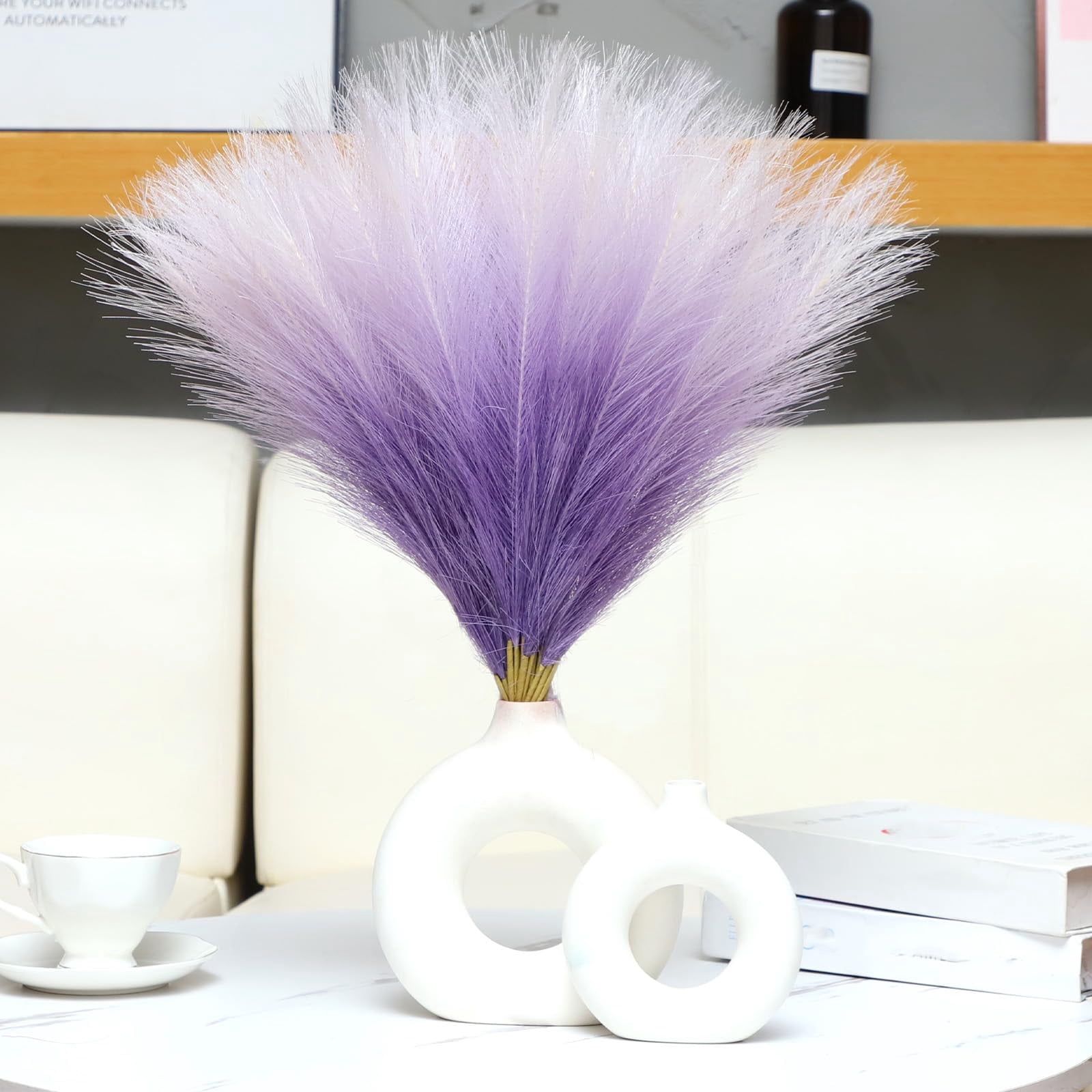 40pcs Pampas Grass 21.6in Pampas Grass Decor, Artificial Fluffy Flower ...