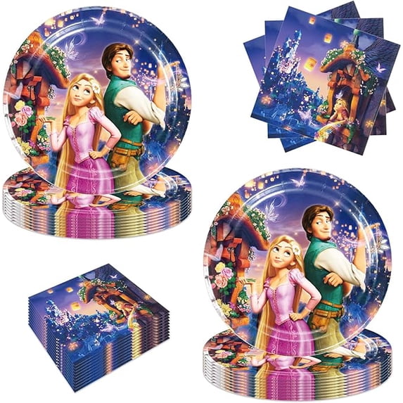 40pcs Princess Long-Haired Party Supplies Include 20 Plates, 20 Napkins ...