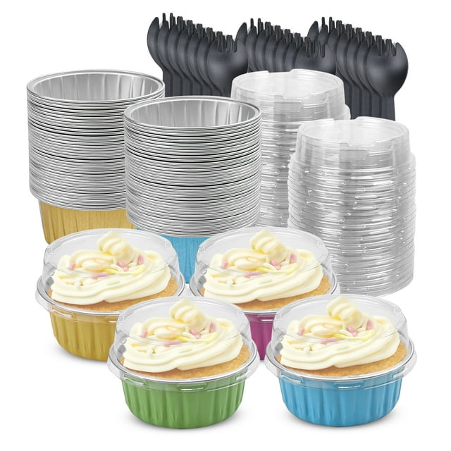 40pcs Ramekins with Lids 5 oz Aluminum Foil Baking Cups Small Pie Tins ...