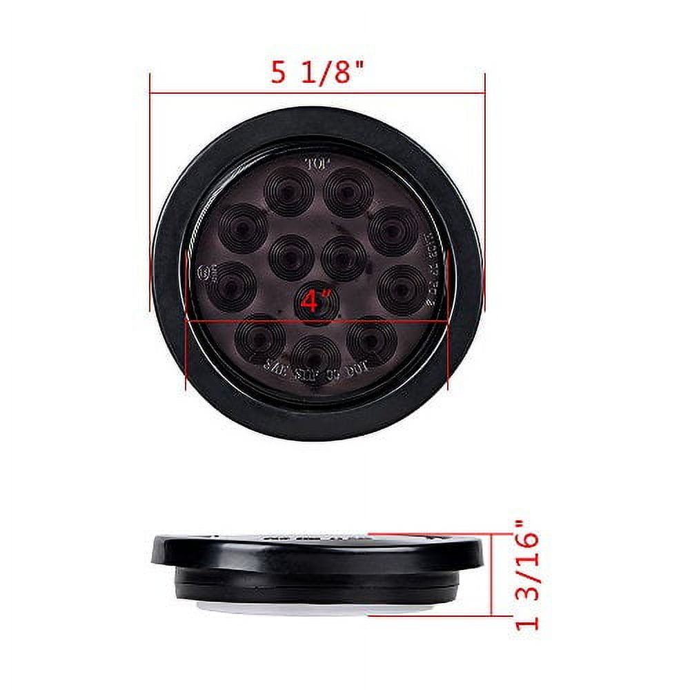 40pcs Smoke Lens 4" Round 12-LED Red Tail Brake Light Grommet Wiring ...