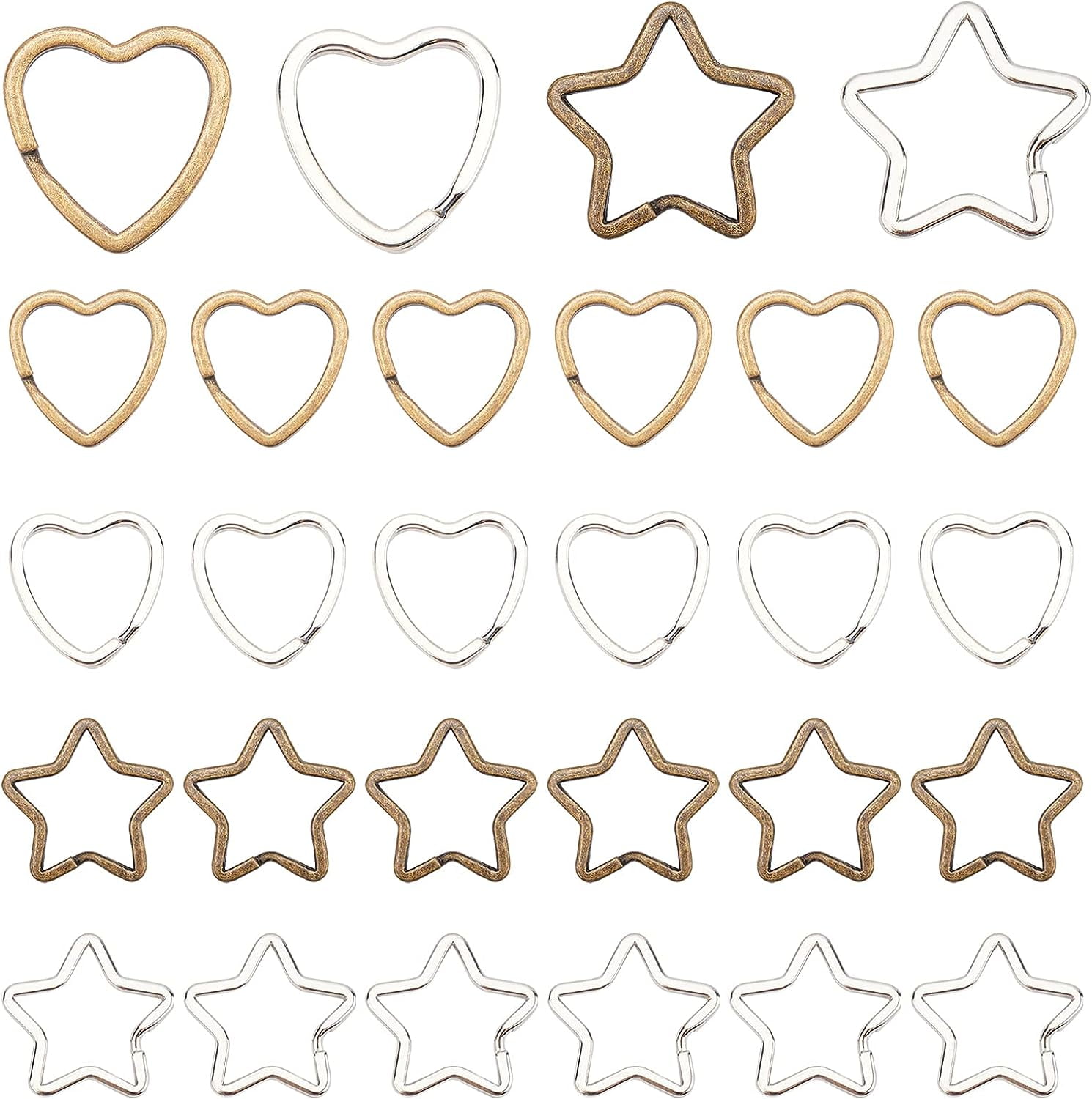 40pcs Split Key Rings 4 Styles Split Keychain Rings Parts Heart Shaped ...