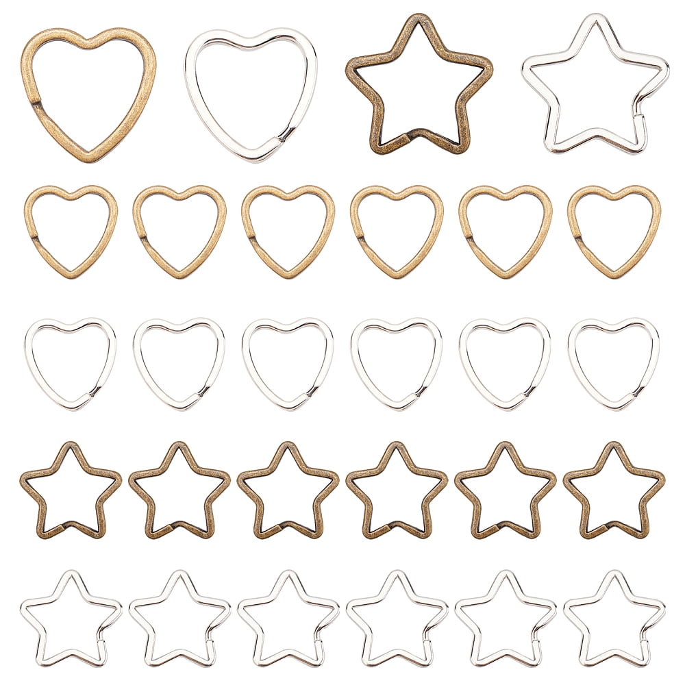 40pcs Split Key Rings 4 Styles Split Keychain Rings Parts Heart Shaped ...
