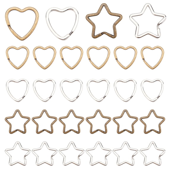 40pcs Split Key Rings 4 Styles Split Keychain Rings Parts Heart Shaped ...