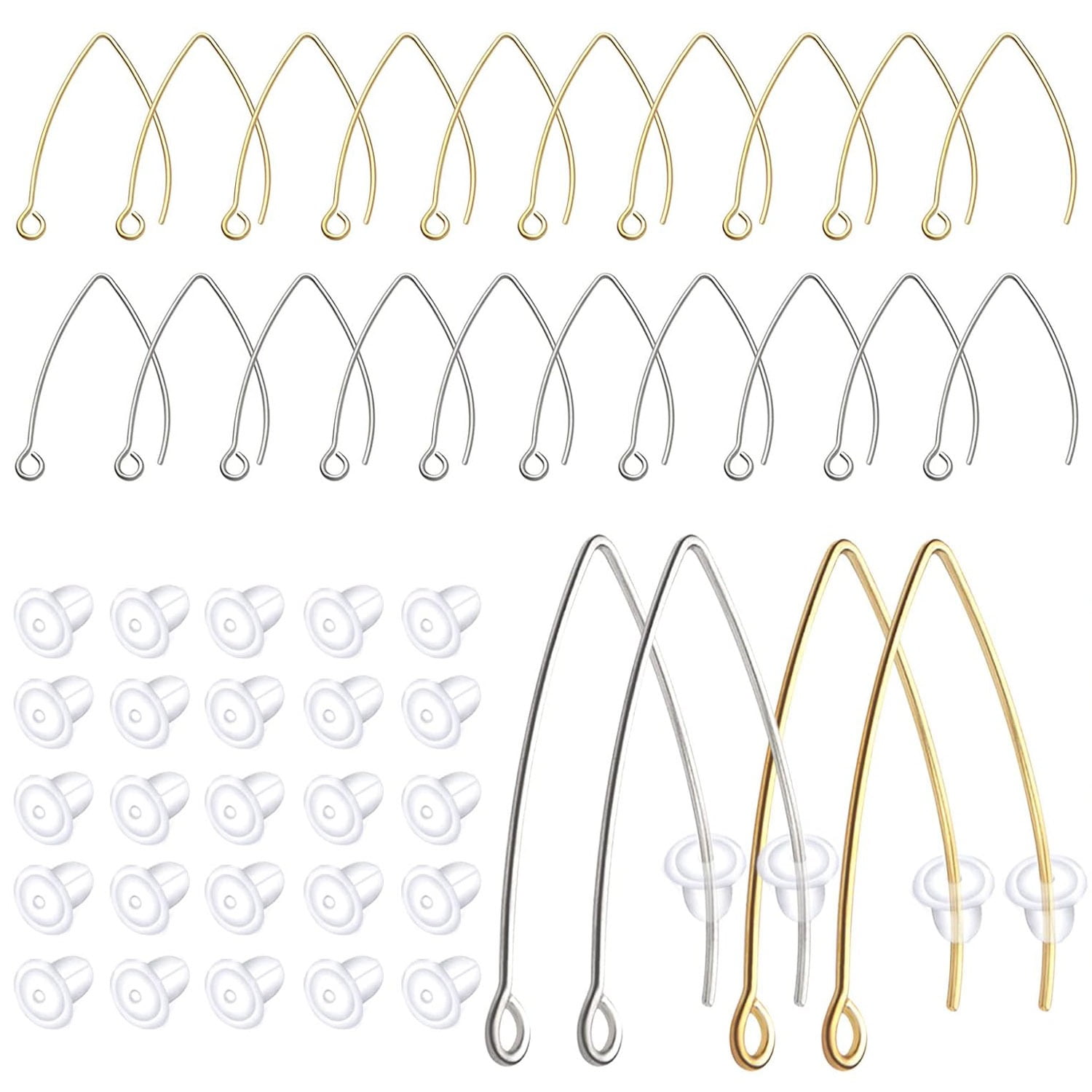 40pcs Stainless Steel Earrings Hooks Hypoallergenic V-shape Ear Wire ...