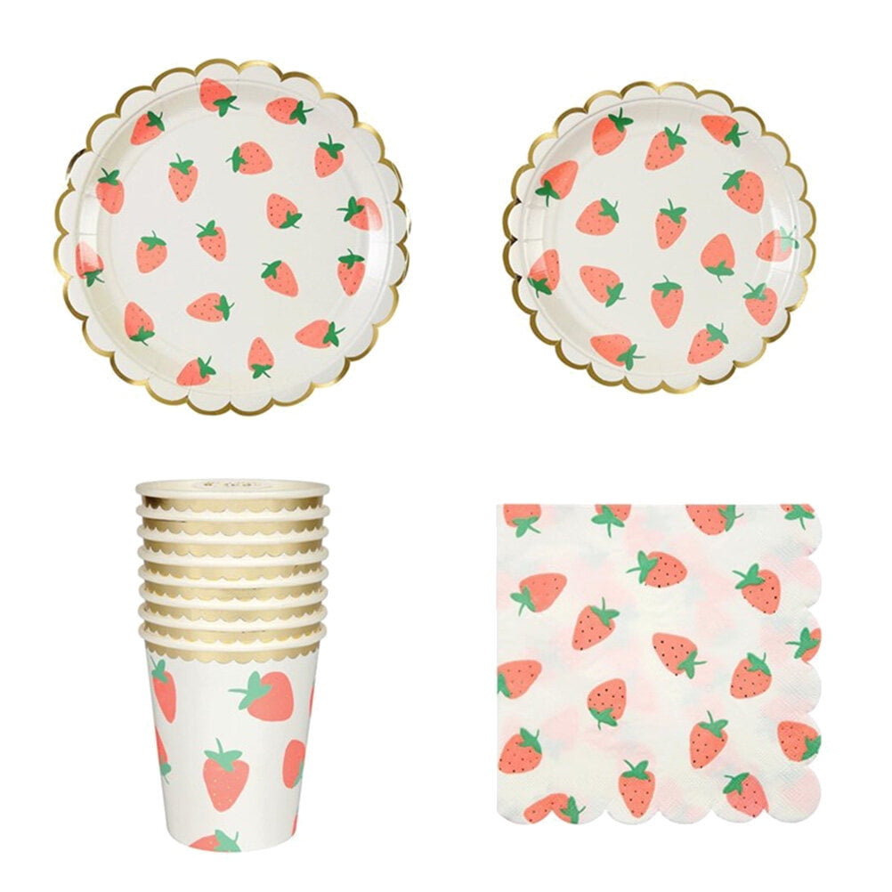 40pcs Summer Party Supplies Set Gilding Strawberry Paper Plates Cup ...