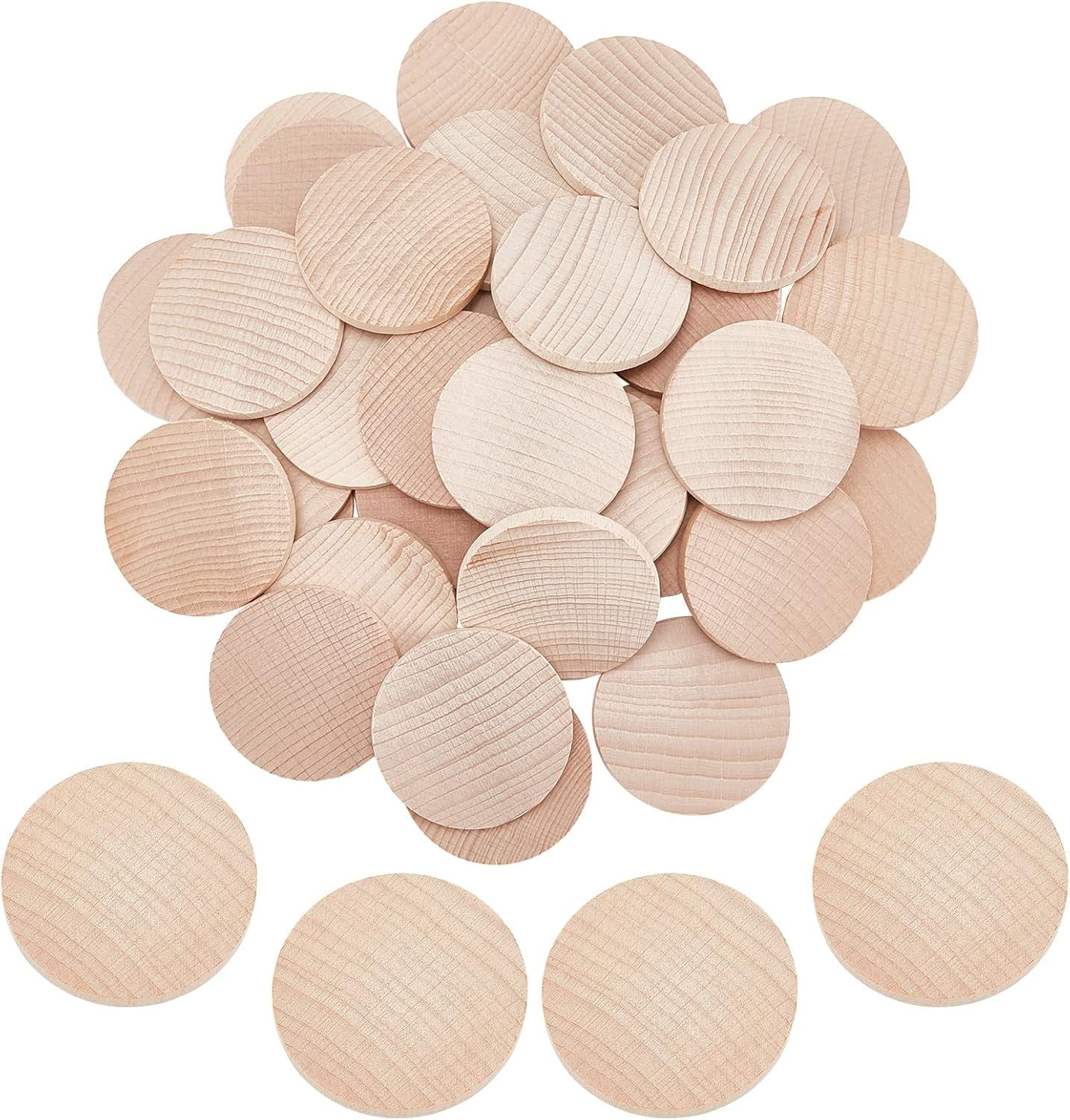 40pcs Unfinished Wood Circles 2 Inch Round Wood Coins Wood Discs ...